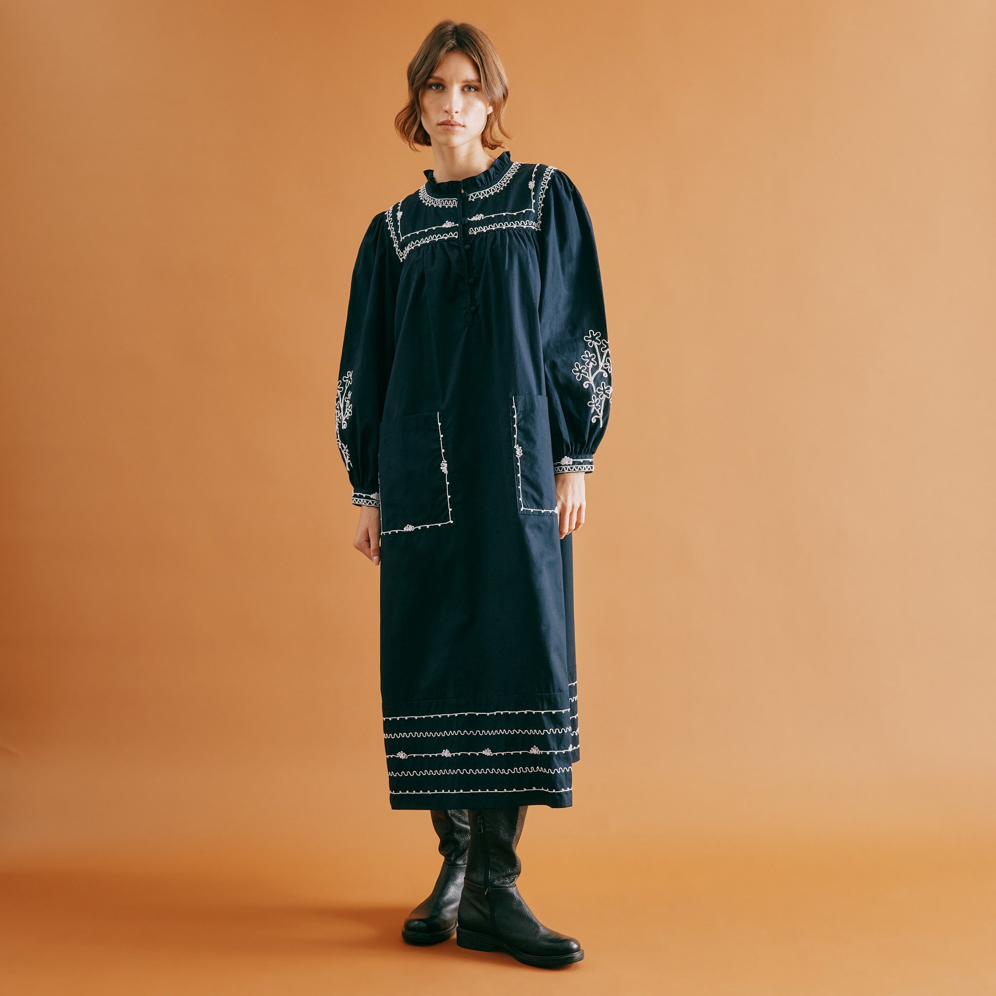 Navy Embroidered Dress | Sustainable Womenswear | Albaray