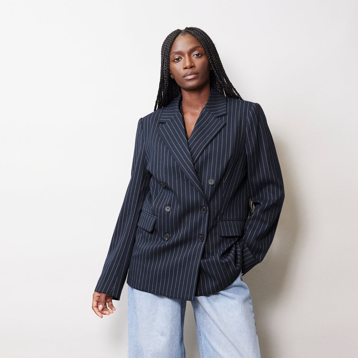 Navy Pinstripe Jacket | Sustainable Womenswear | Albaray