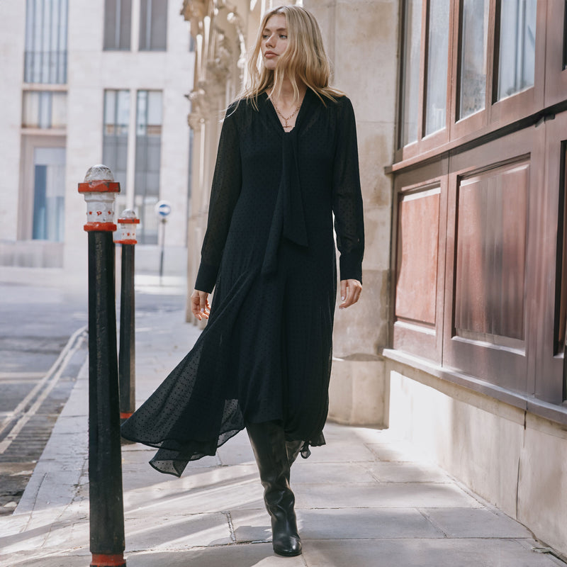 Flocked Spot Hanky Hem Dress | Sustainable Womenswear | Albaray