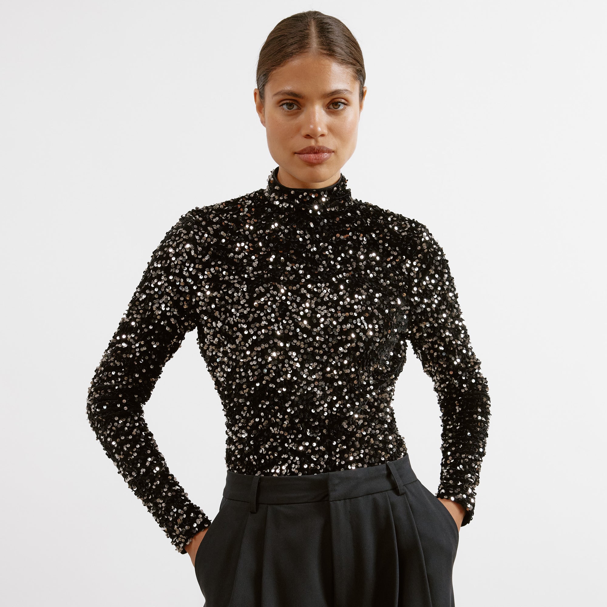 Velvet Sequin Turtle Neck Top | Sustainable Womenswear | Albaray