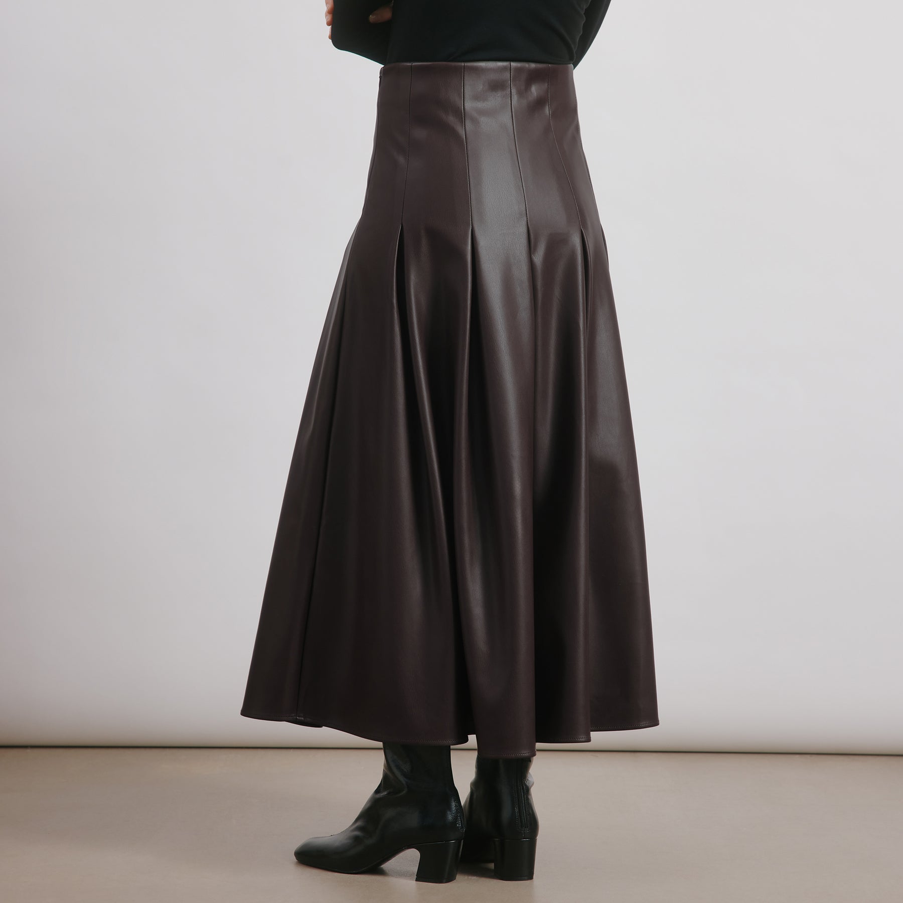 Faux Leather Pleat Midi Skirt | Sustainable Womenswear | Albaray