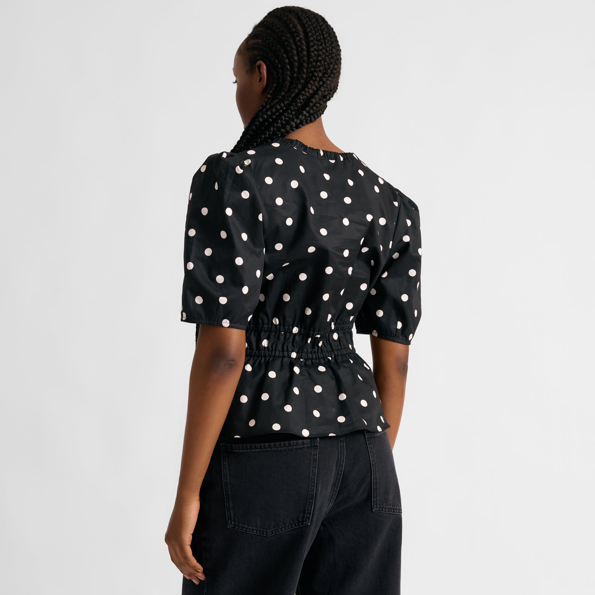 Black and White Spot Elastic Waist Top | Sustainable Womenswear | Albaray