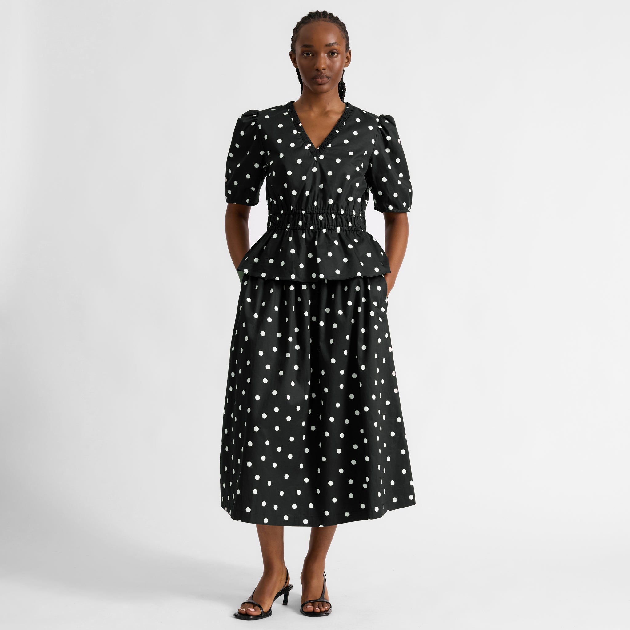 Black and White Spot Elastic Waist Top | Sustainable Womenswear | Albaray