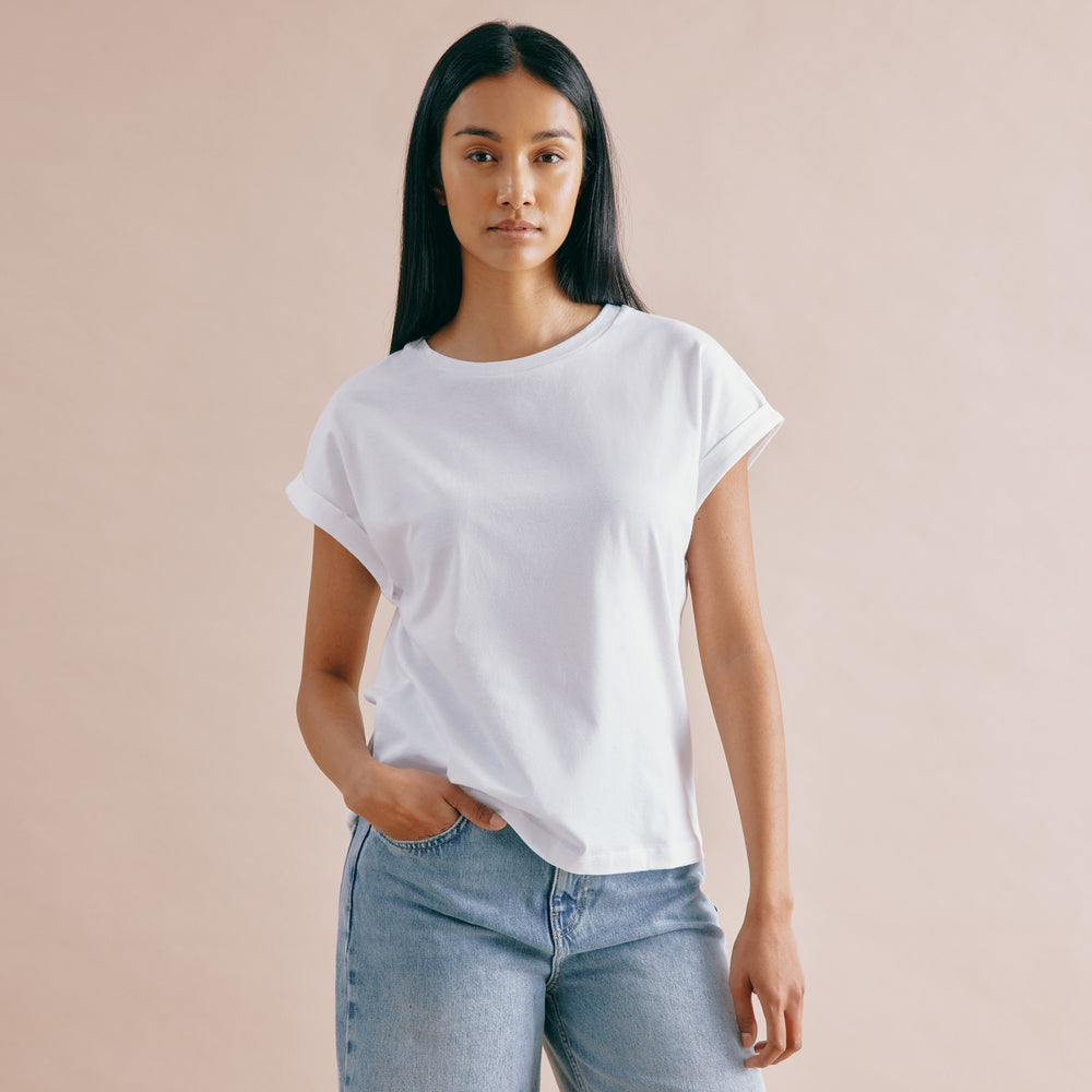 White Roll Back T Shirt | Sustainable Womenswear | Albaray