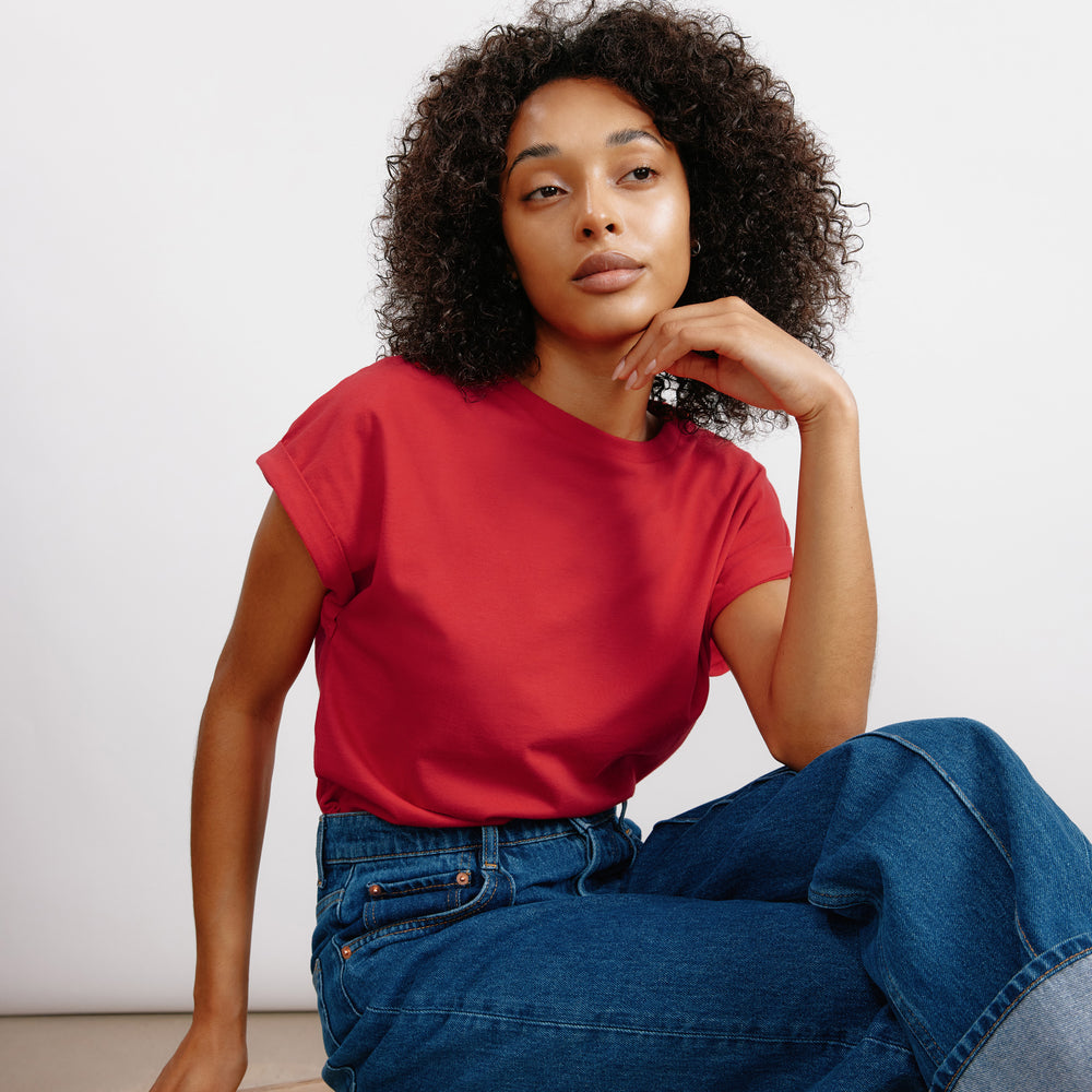Roll Back T Shirt Red | Sustainable Womenswear | Albaray
